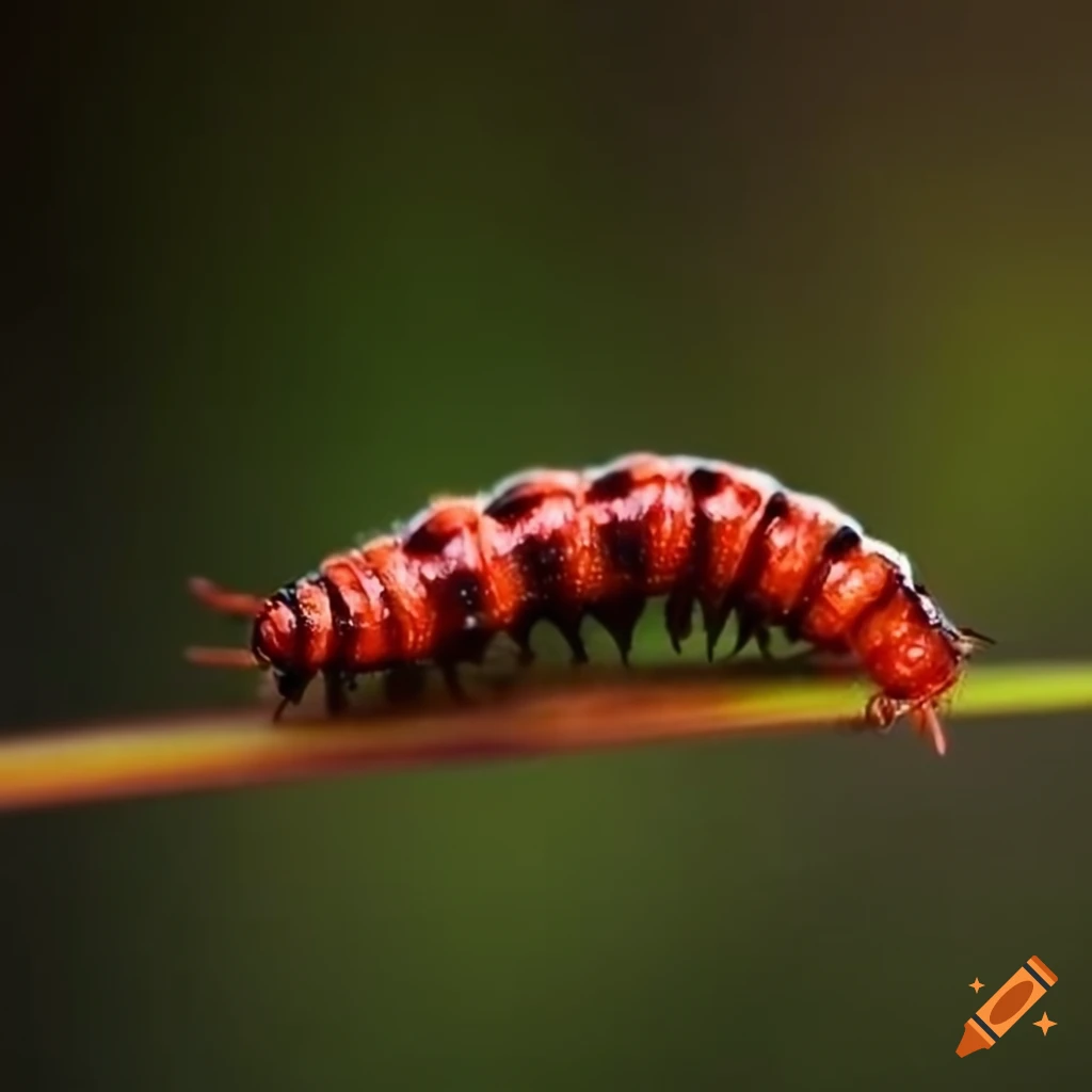 Close-up of a dark red larva on Craiyon