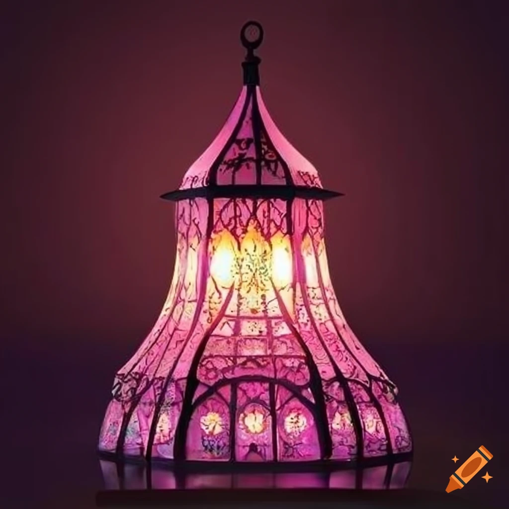 Pink islamic art lamp in a gazebo on Craiyon
