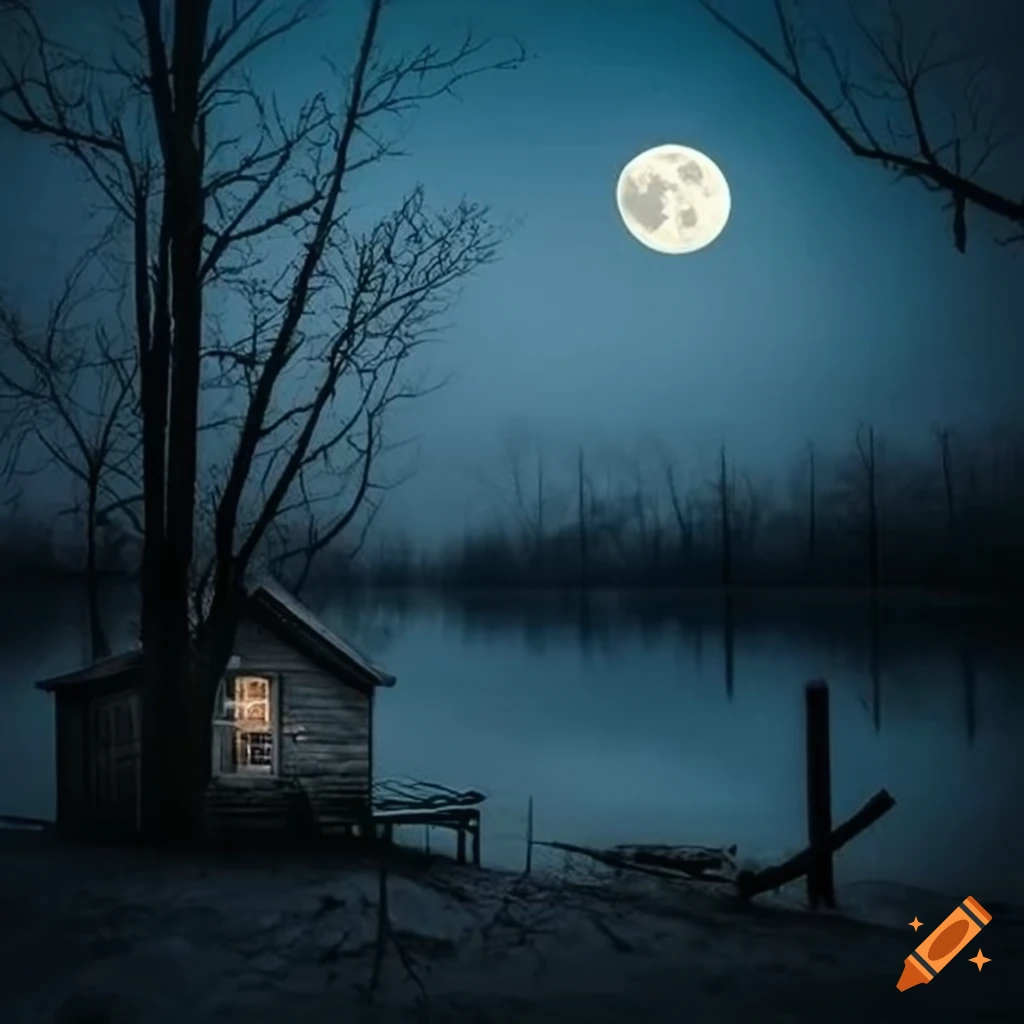 Night view of a full moon in a ghost town on Craiyon