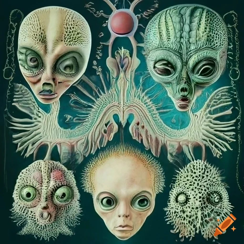 Surrealist scene of melting aliens under the sun on Craiyon