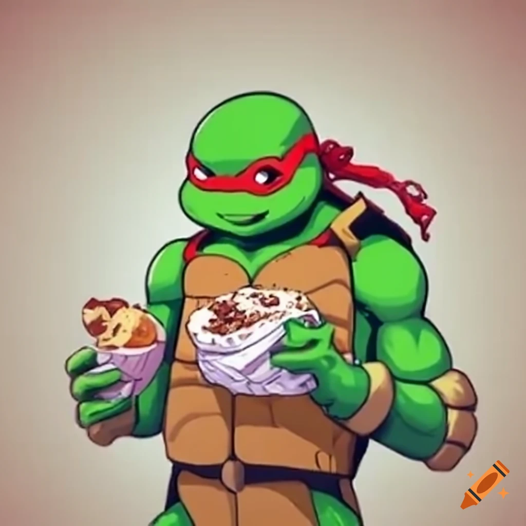 Teenage Mutant Ninja Turtle enjoying a döner kebab on Craiyon