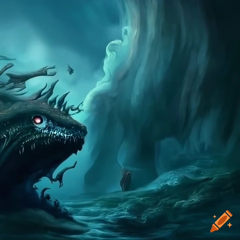 Illustration of monster emerging from the sea on Craiyon