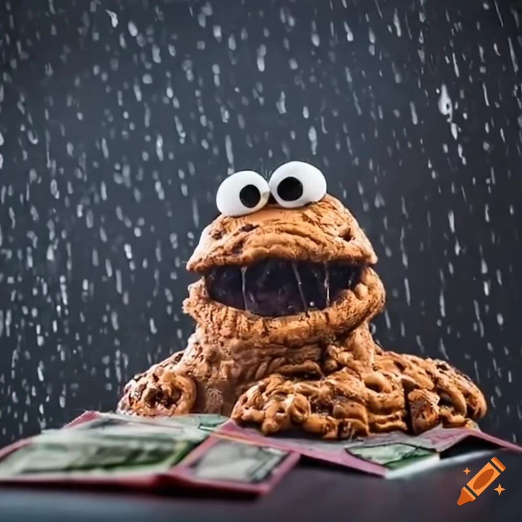 Cookie monster throwing cakes at grover's mouth on Craiyon
