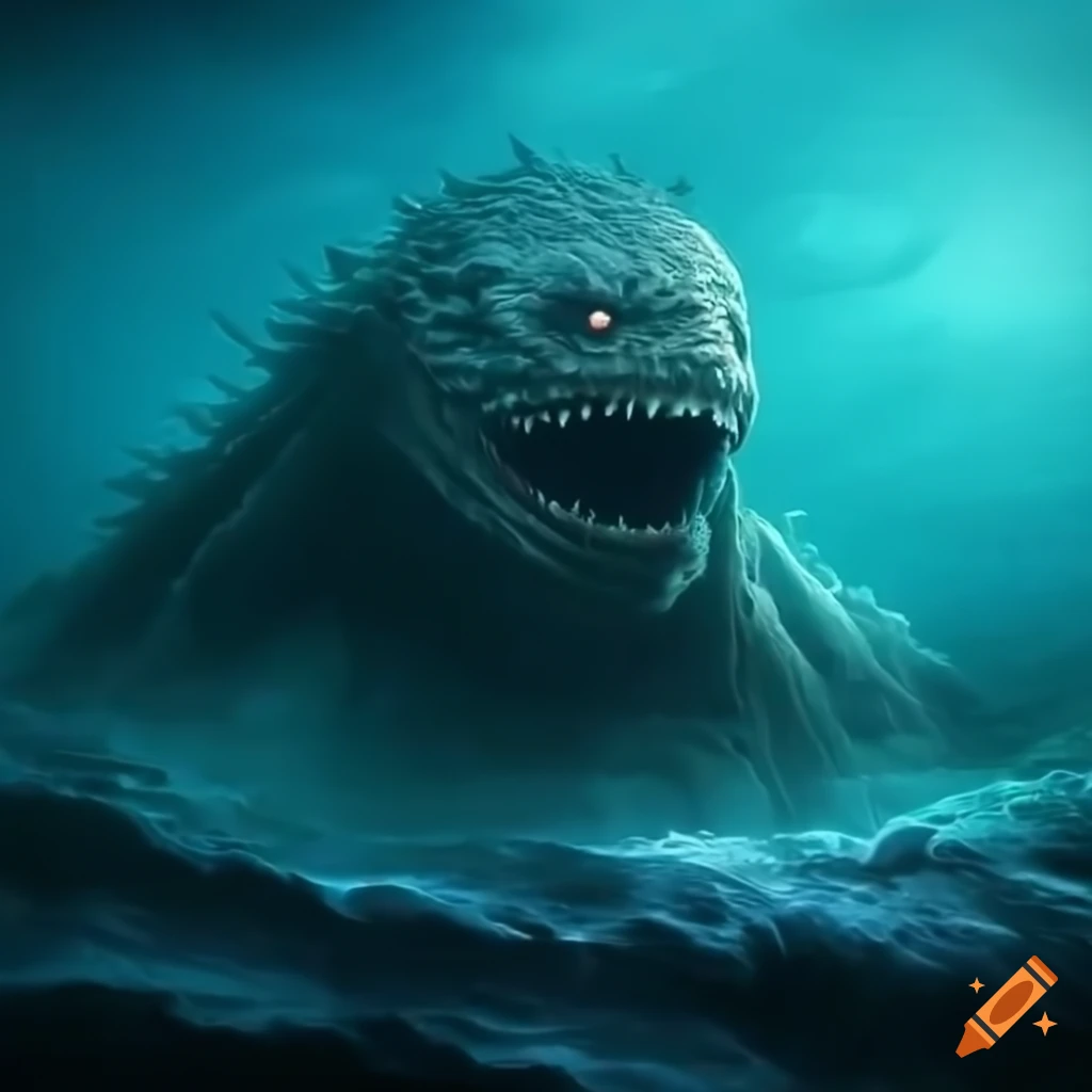 Detailed image of a monster emerging from the sea on Craiyon