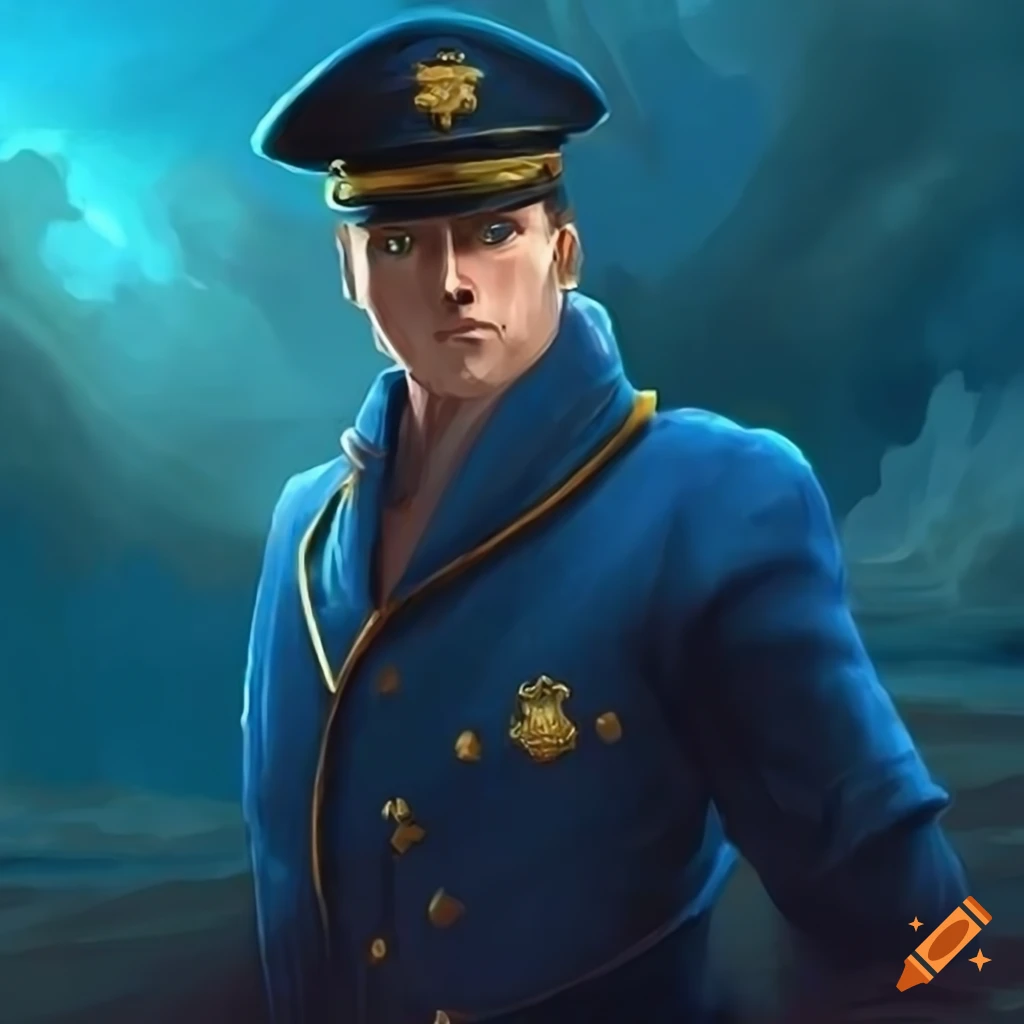 Portrait of a privateer captain in blue clothes