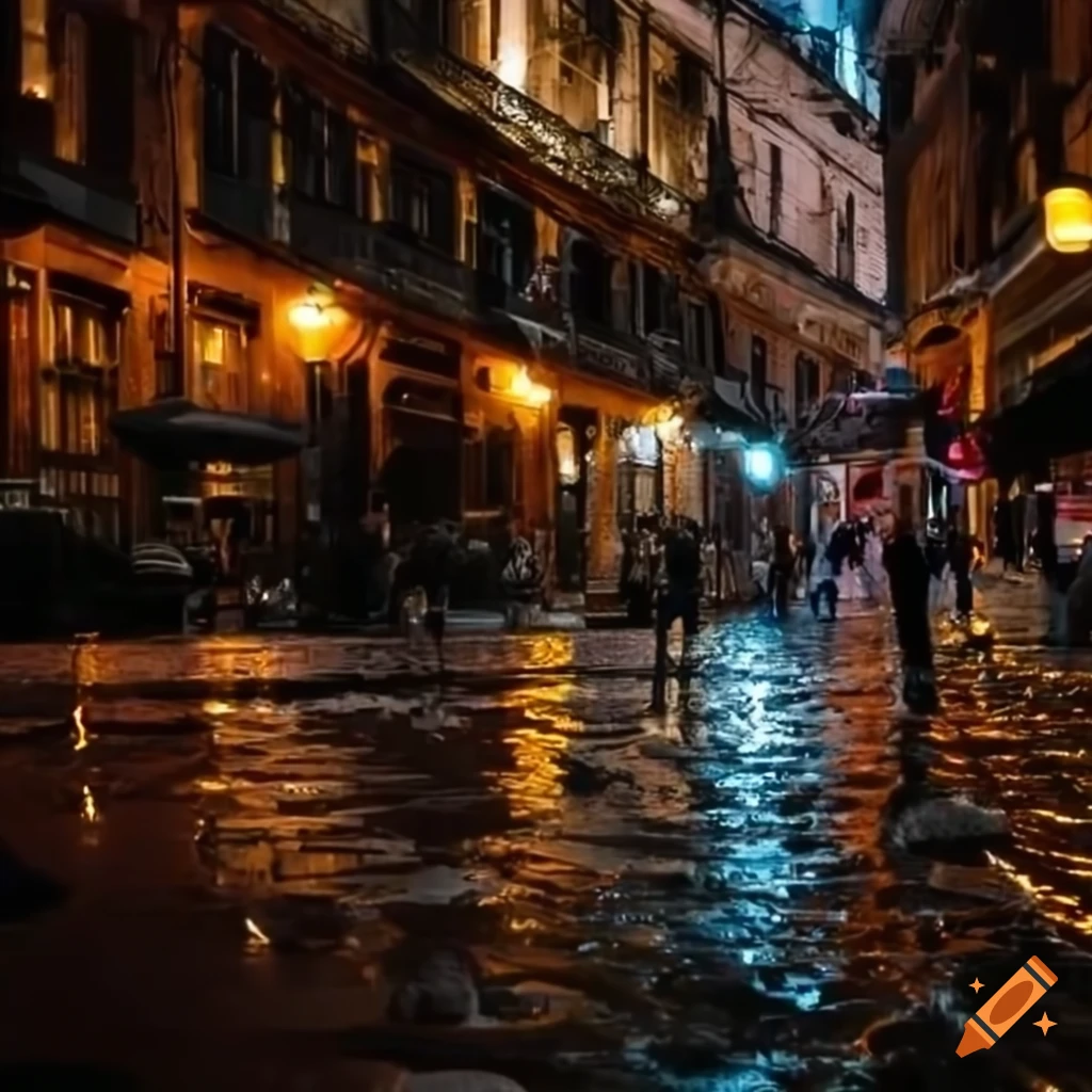 Cityscape of rainy istanbul nights