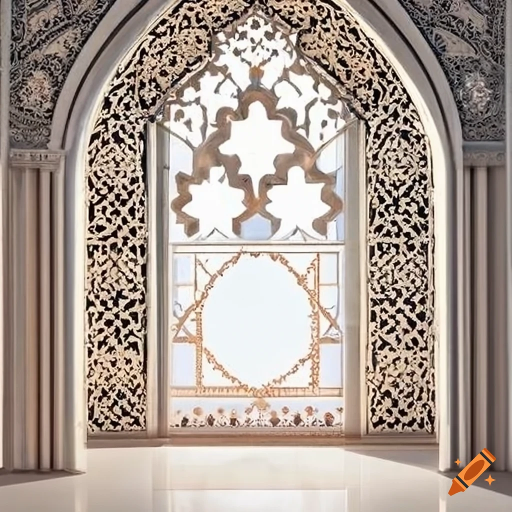 White islamic art altar window on Craiyon