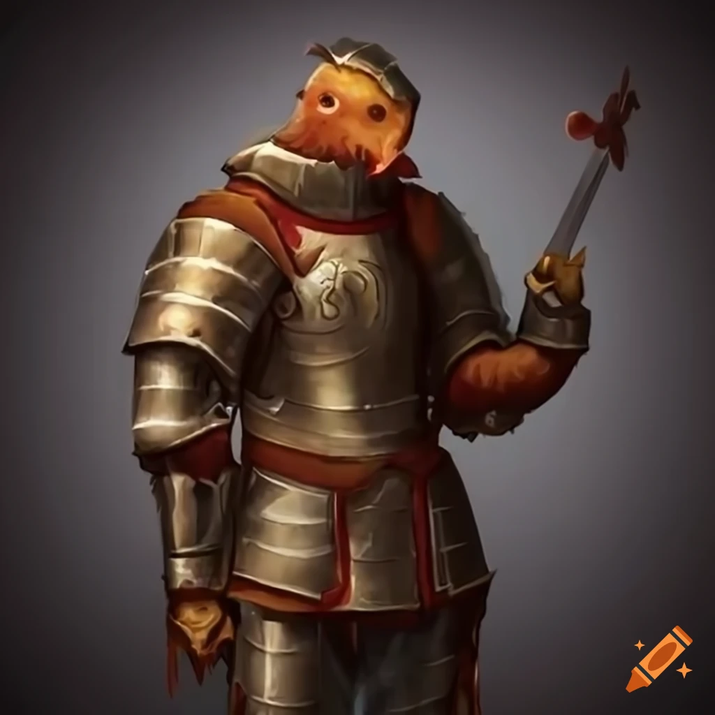 Illustration of a chicken nugget in armor with a tiny sword