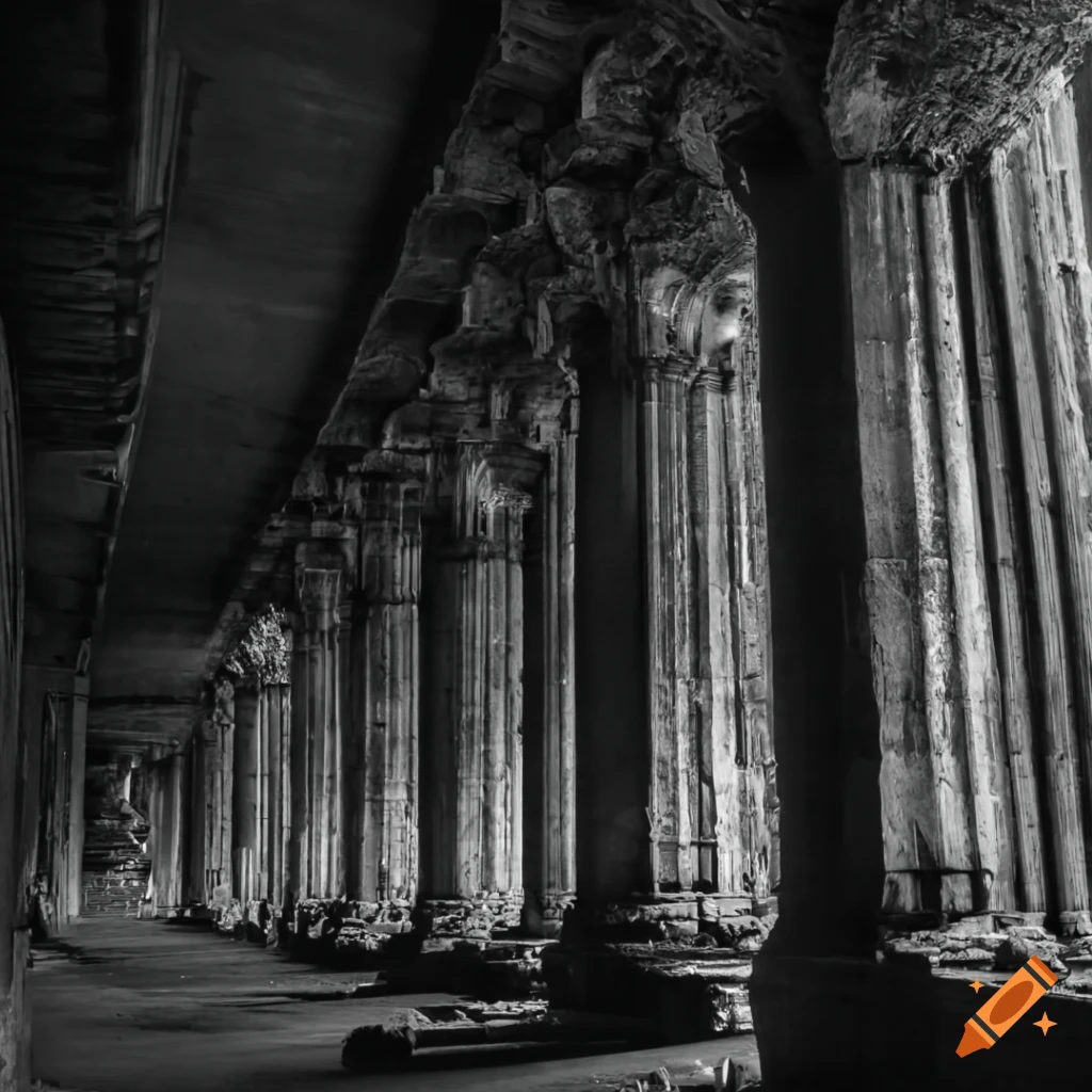 Photograph of alien city ruins with volumetric lighting on Craiyon
