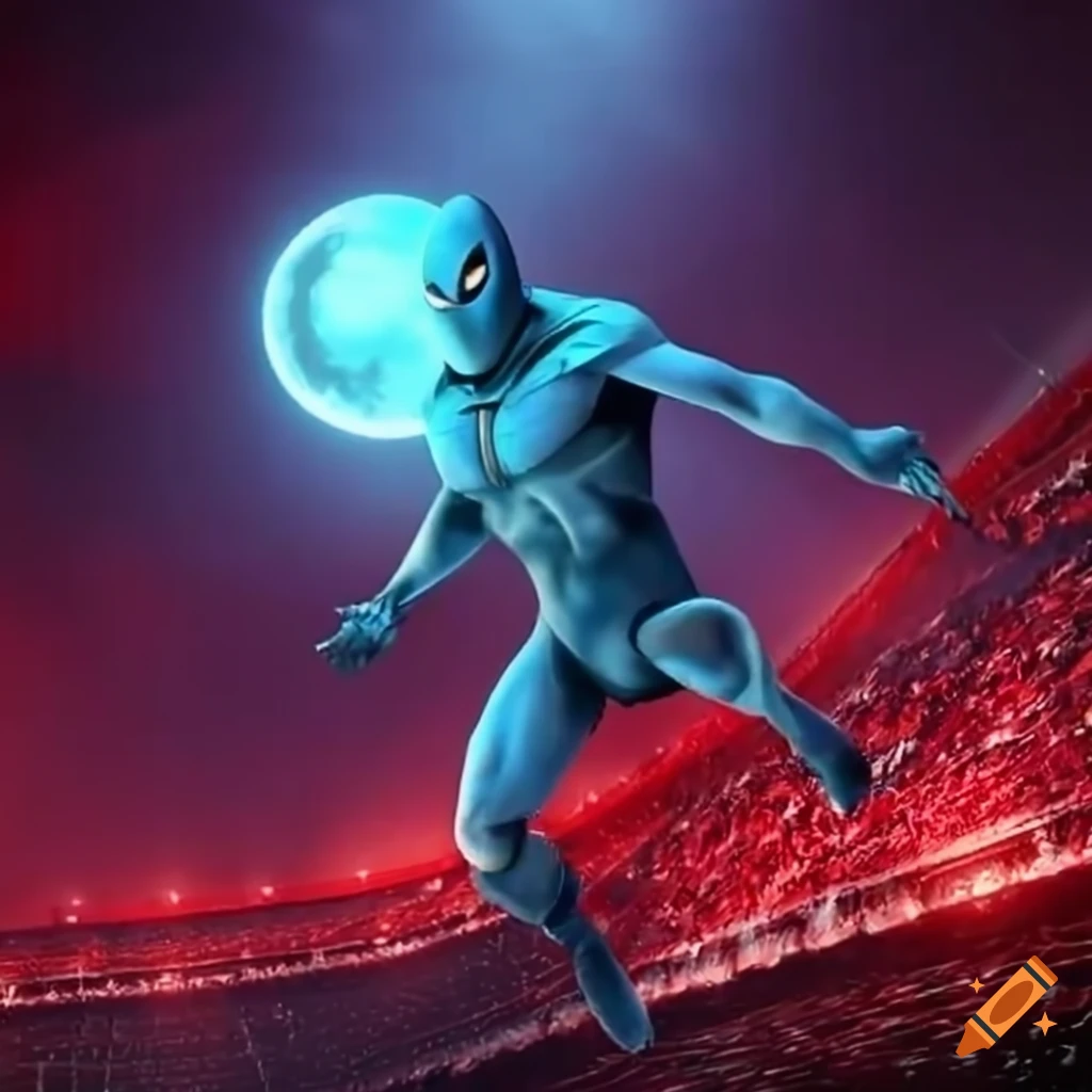 3D animation of a blue moon knight battling a red devil in a football ...