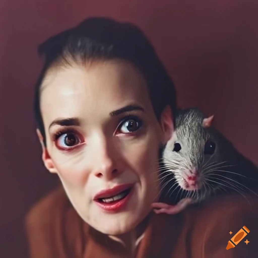 Photo of winona ryder with her pet rat