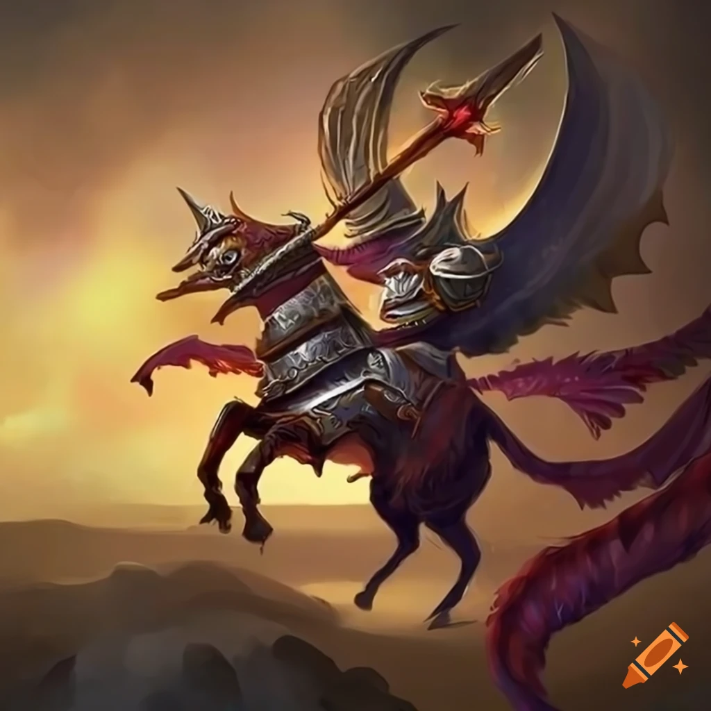 Artwork of a cat knight riding a flying creature