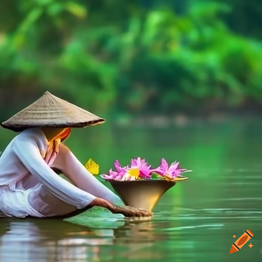 Vietnamese Women Planting Lilies In A River On Craiyon