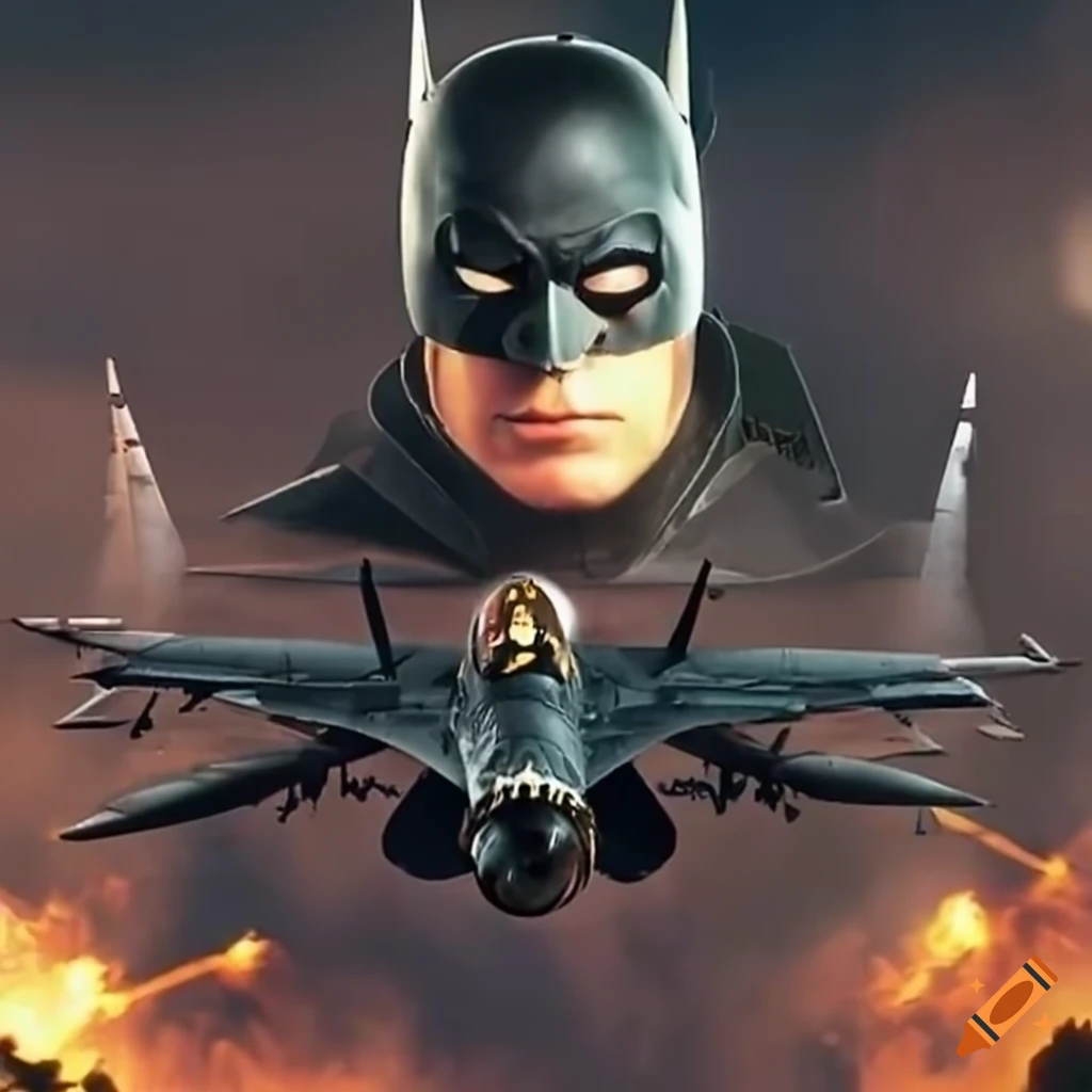 F16 plane attacking with Batman on Craiyon