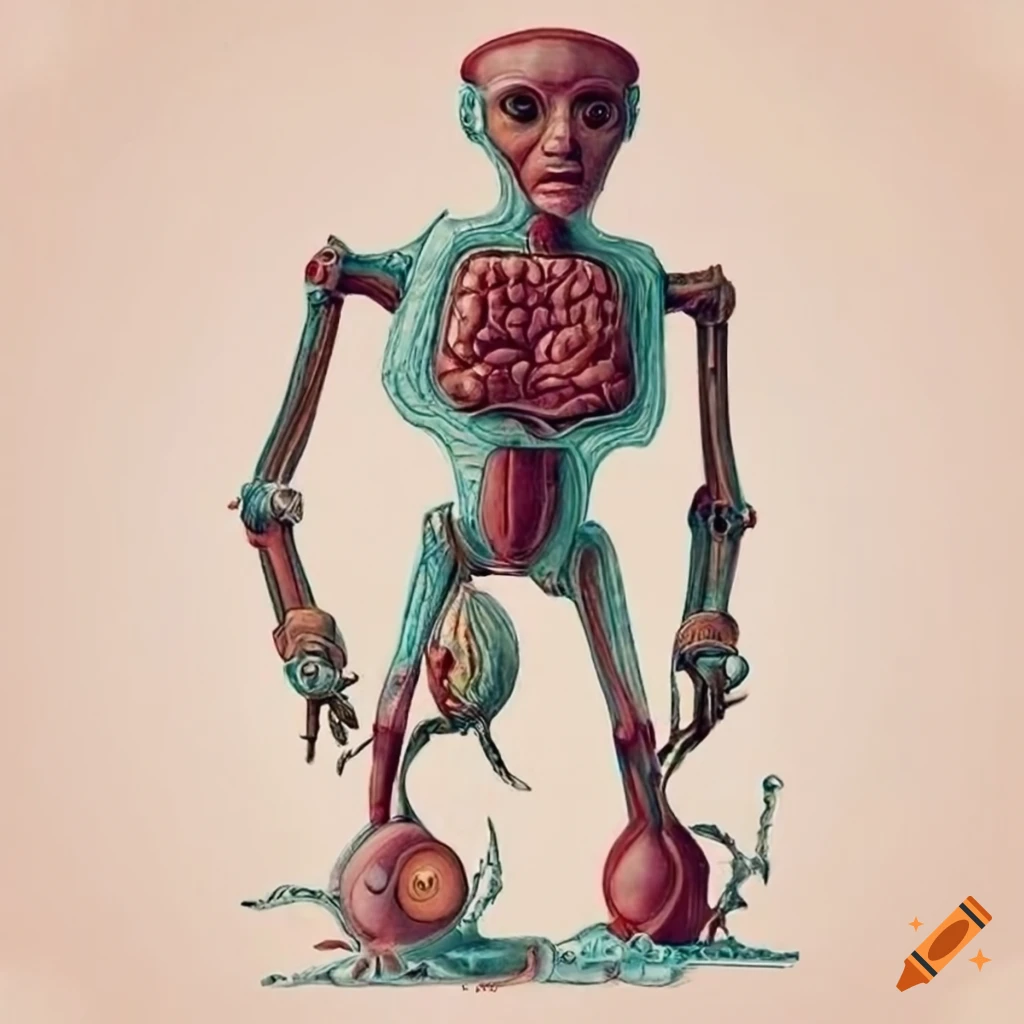 Retro illustration of robotic alien anatomy