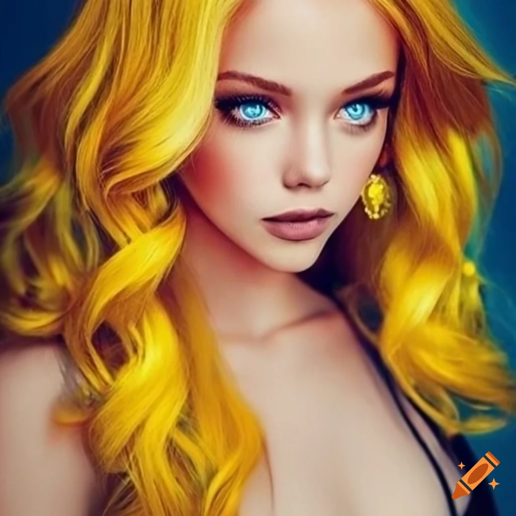Portrait Of A Woman With Blue Eyes And Yellow Hair