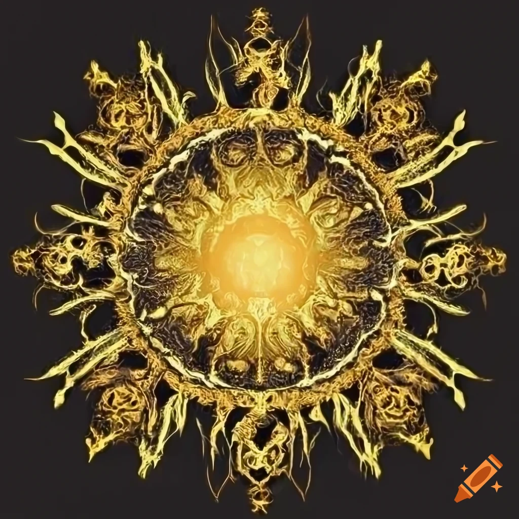 Sunburst tarot card with a sword piercing the center on Craiyon