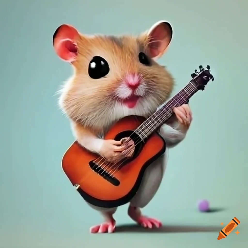 Artistic illustration of a hamster playing guitar under the stars on ...