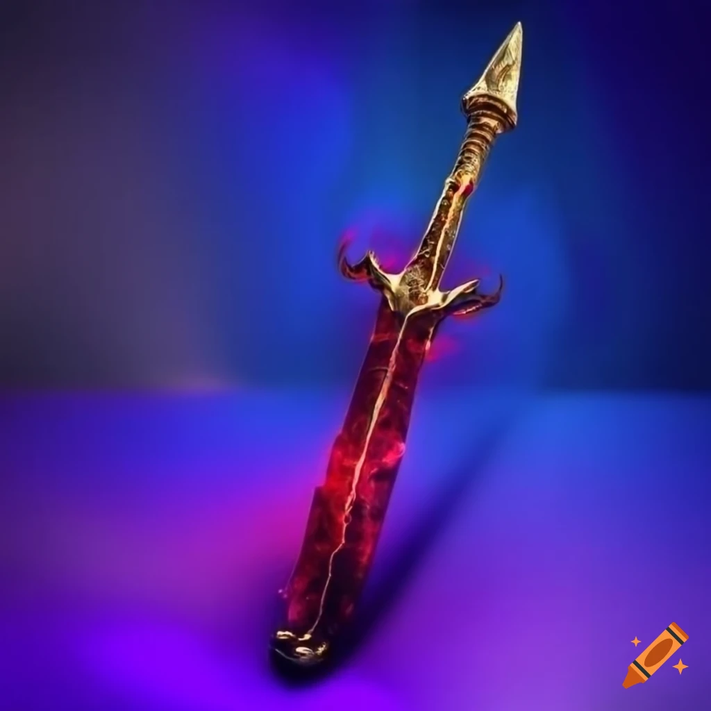 Glowing obsidian crystal broadsword with brass handle on Craiyon