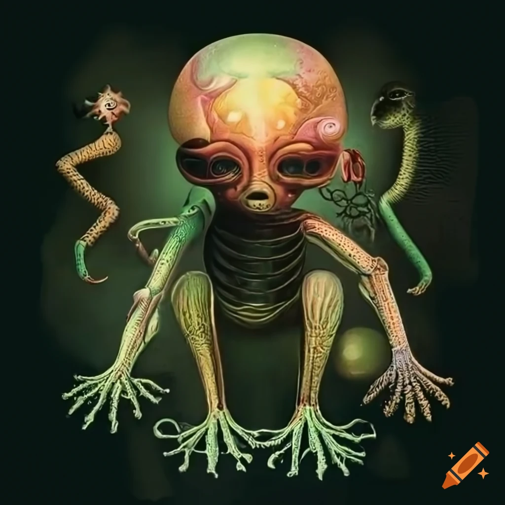 Retro illustration of robotic alien anatomy on Craiyon