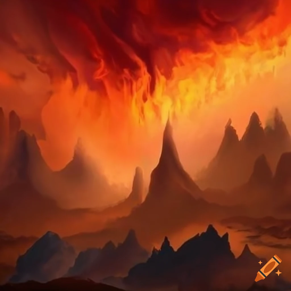 Spectacular landscape with fiery sky
