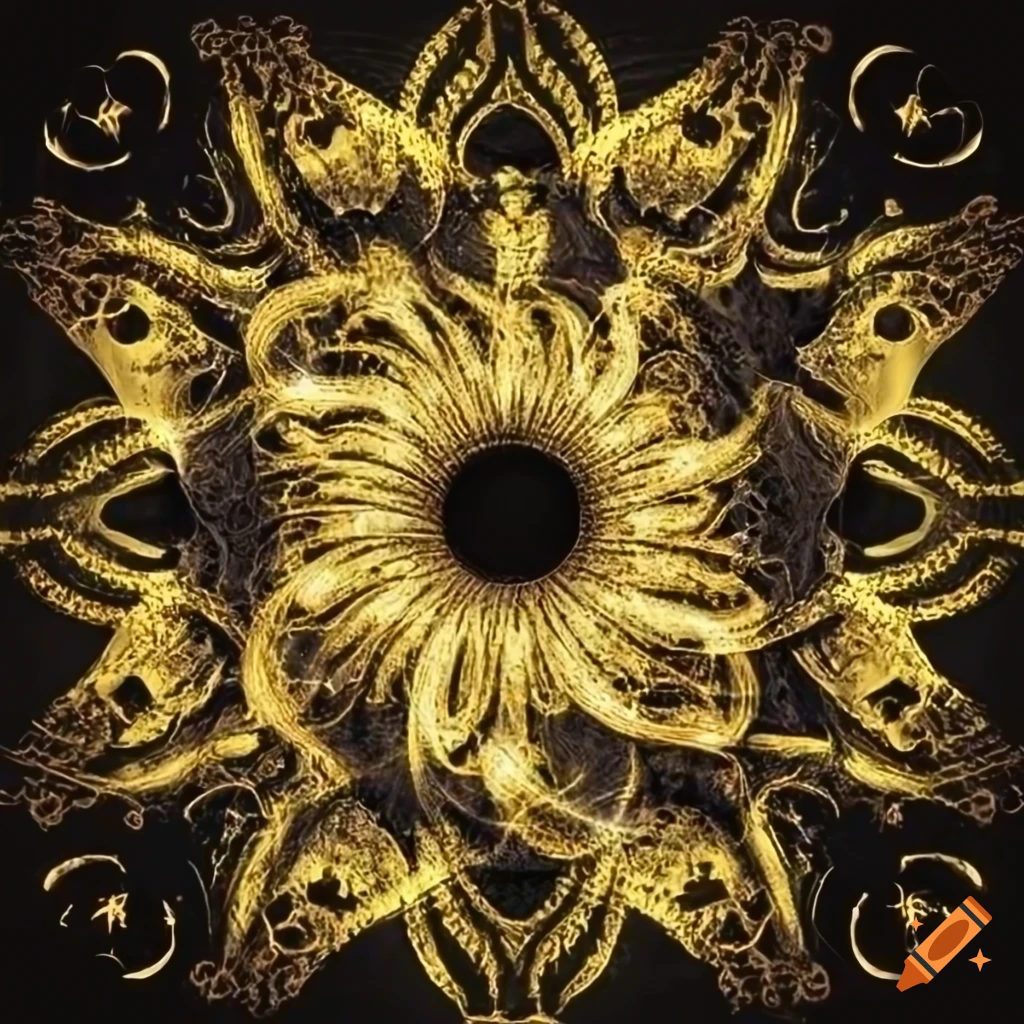 Sigil of ishtar in deep purple on black velvet background on Craiyon