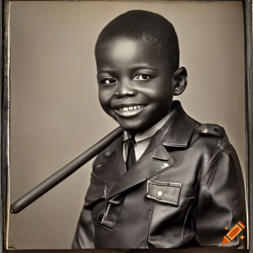 Vintage photograph of a young black boy in a security guard uniform on ...