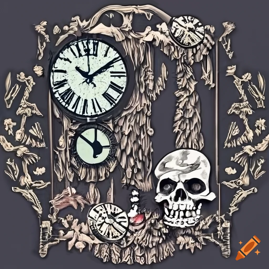 Halloween cuckoo wall clock with skull on Craiyon
