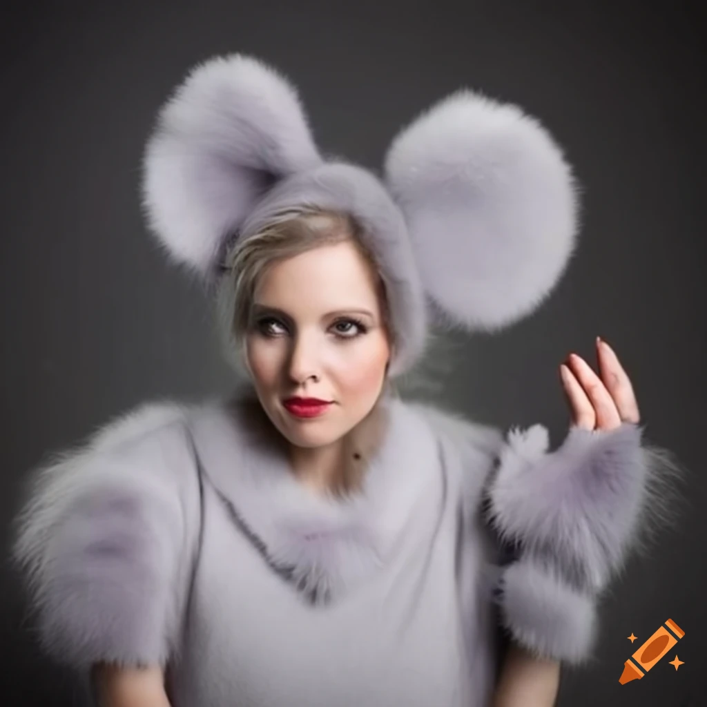 Woman wearing a fluffy grey mouse costume on Craiyon