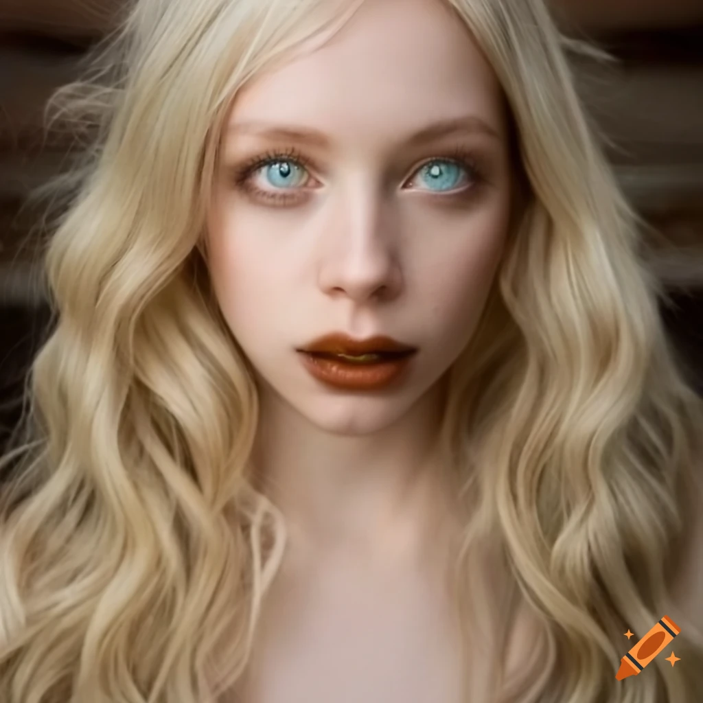 Portrait Of A Woman With Green Eyes And Wavy Blonde Hair