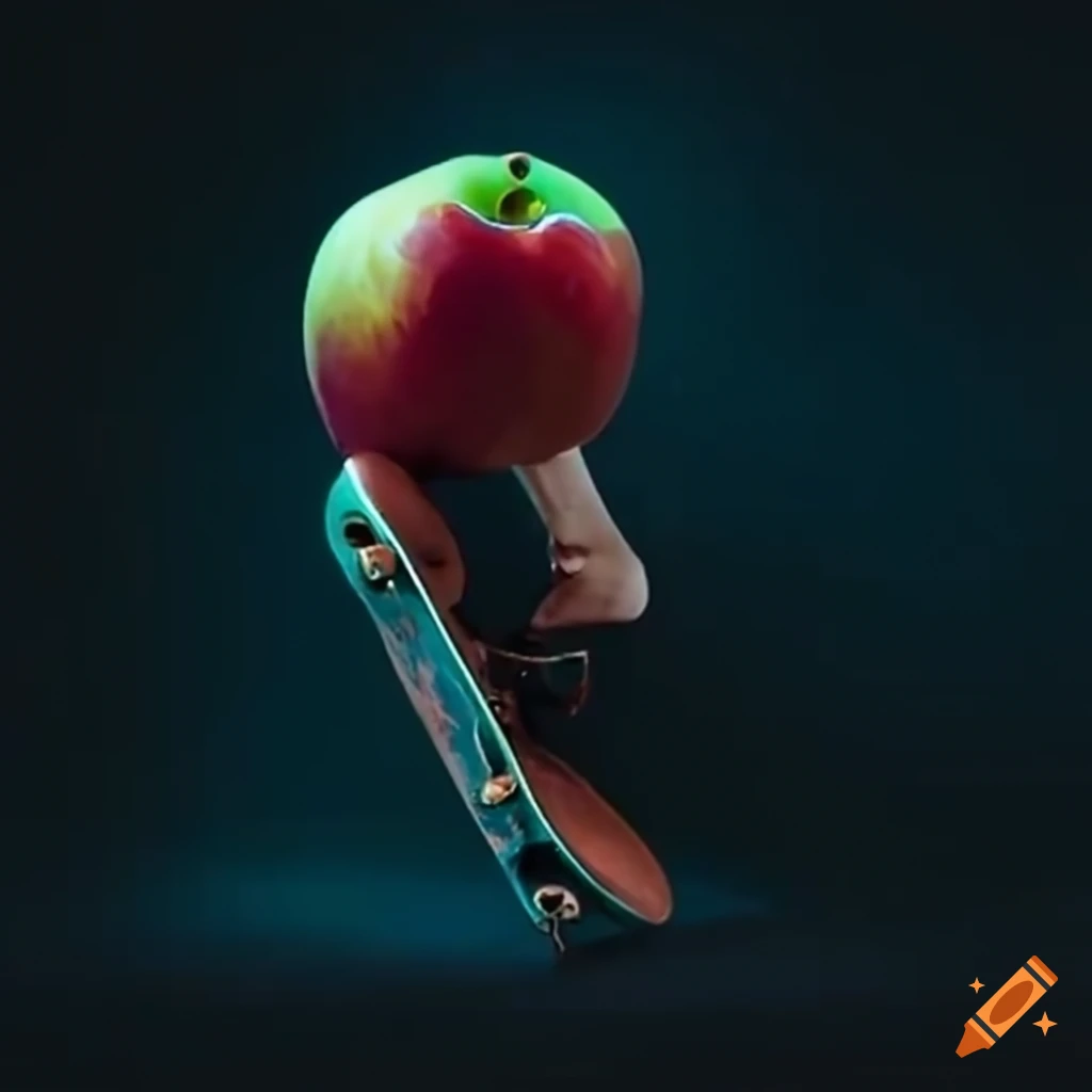 Funny image of an apple riding a skateboard on Craiyon