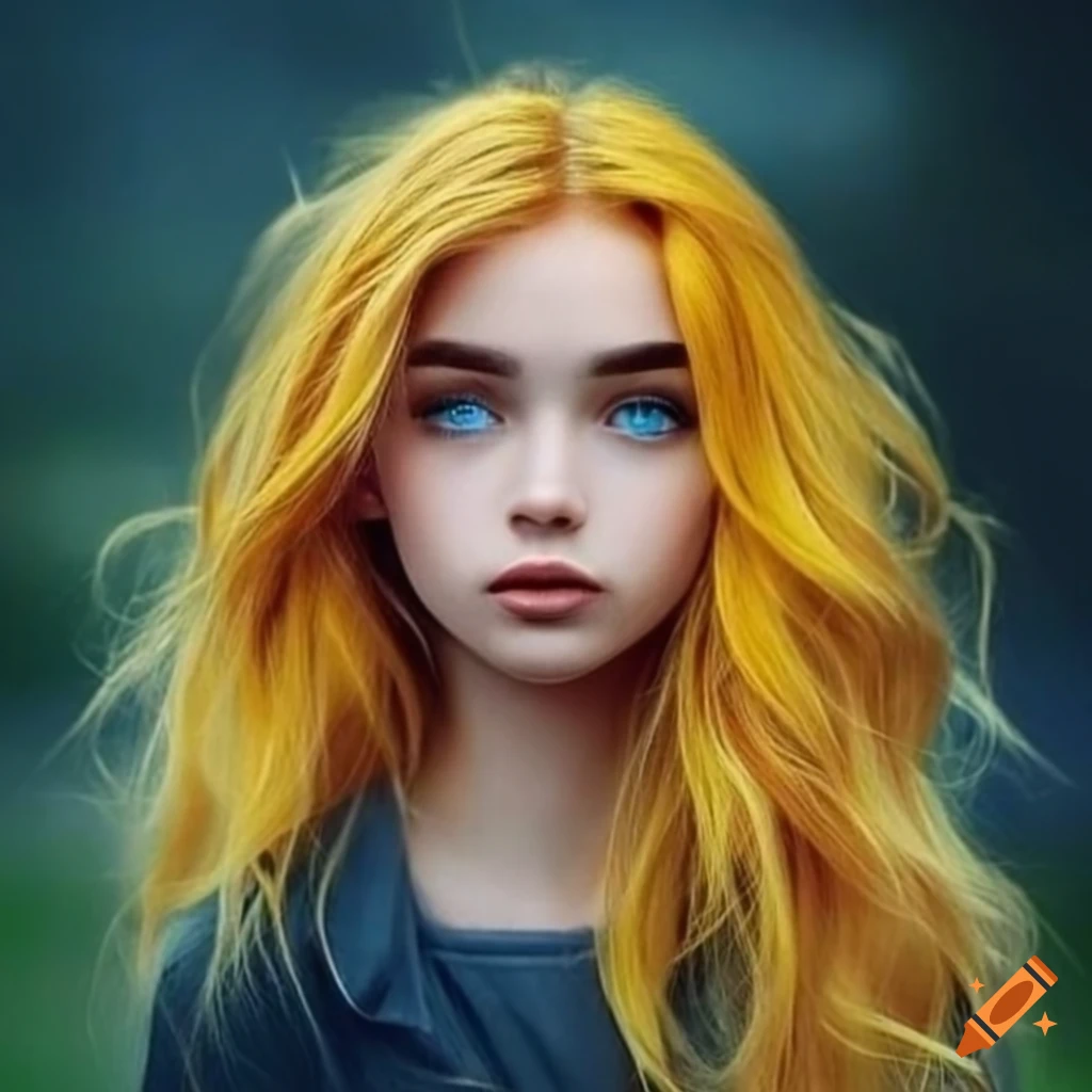 Mujer con ojos azules y cabello amarillo on Craiyon