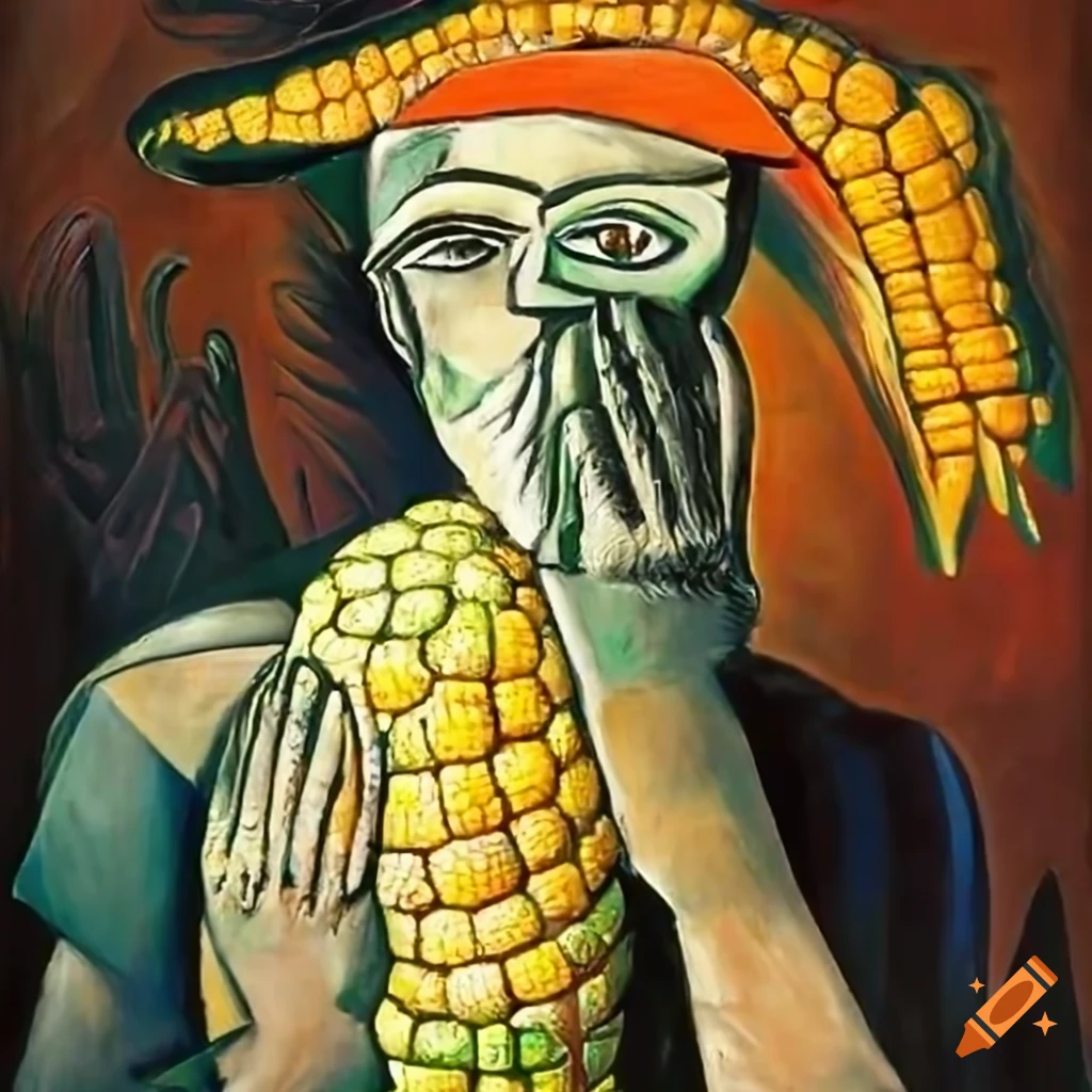 Surreal portrait of a corn-man by picasso