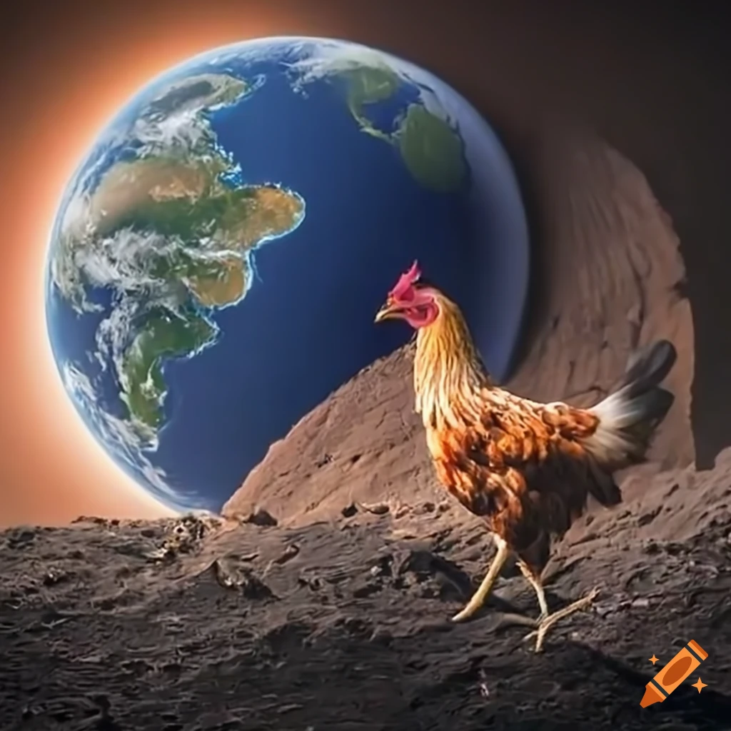 Chicken coop on the moon with earth in the background on Craiyon
