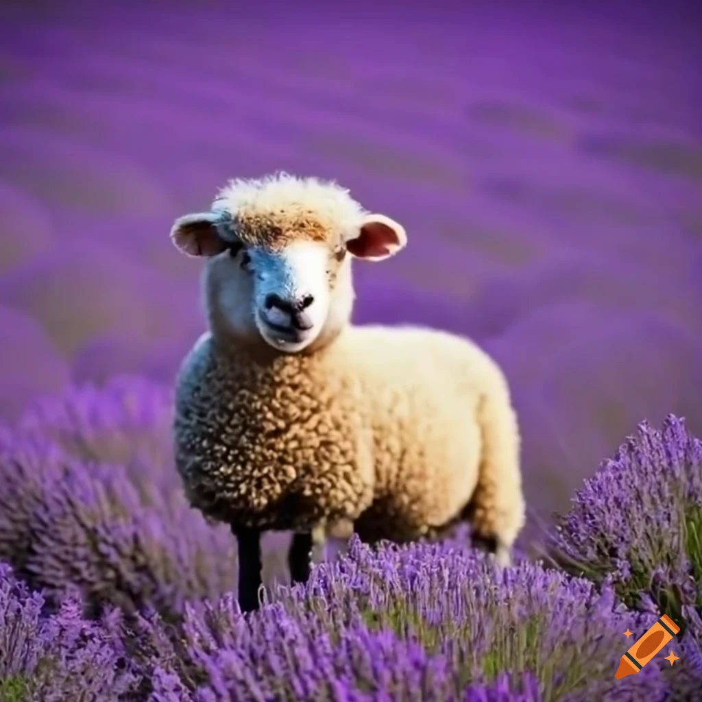 Sheep and ram in a lavender field on Craiyon
