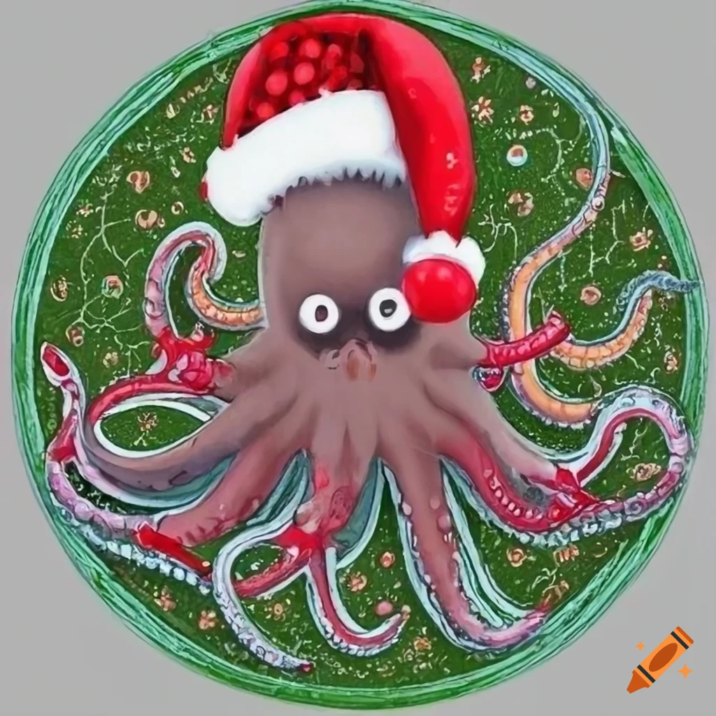 Cthulhu wearing a santa hat in a snowy landscape on Craiyon