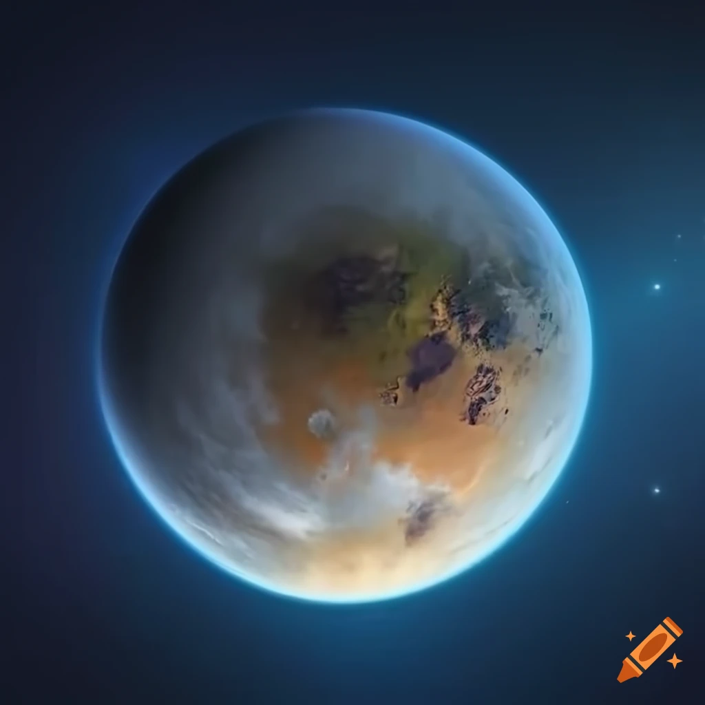 Spherical planet seen from space on Craiyon