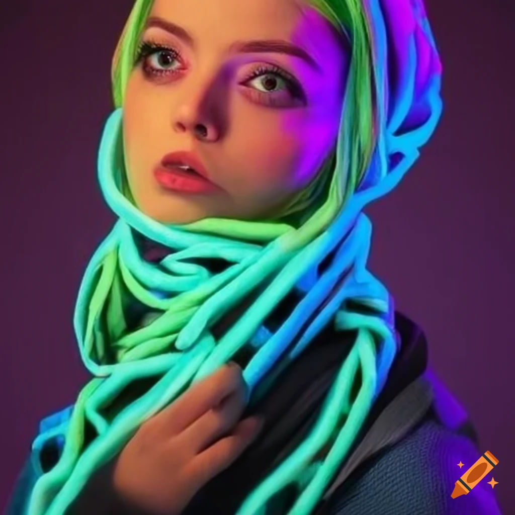 Neon scarf on a woman