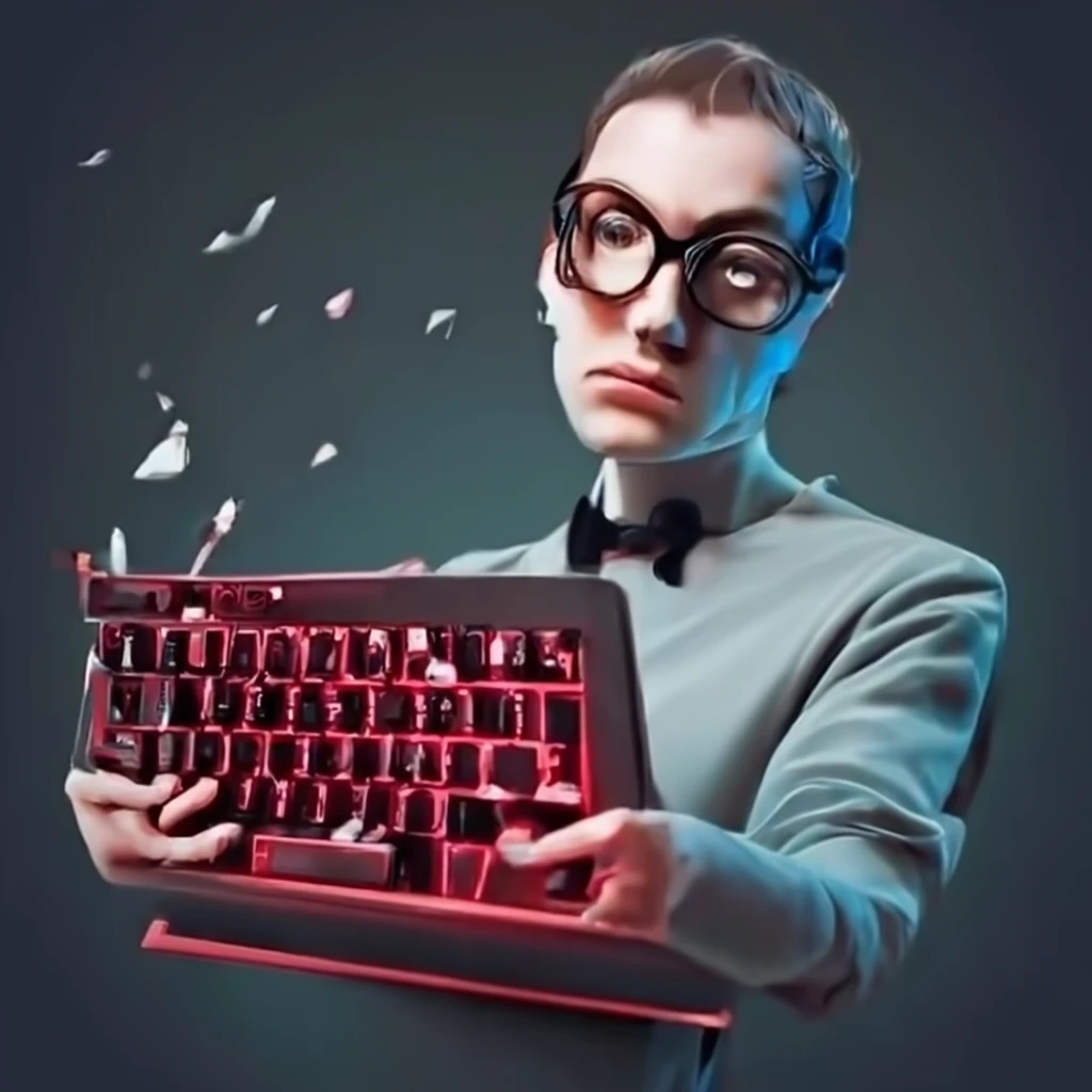 Man frustrated and breaking his keyboard on Craiyon