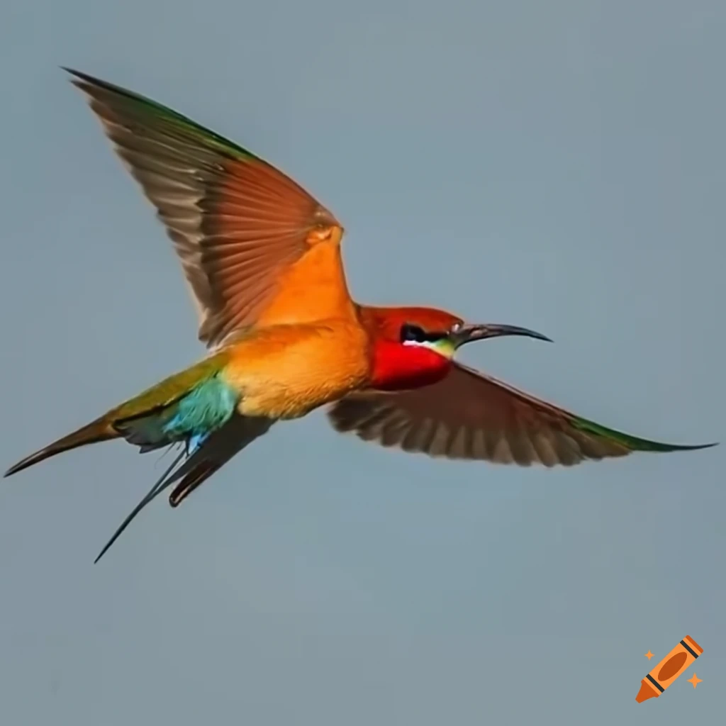 Red bee eater bird in flight