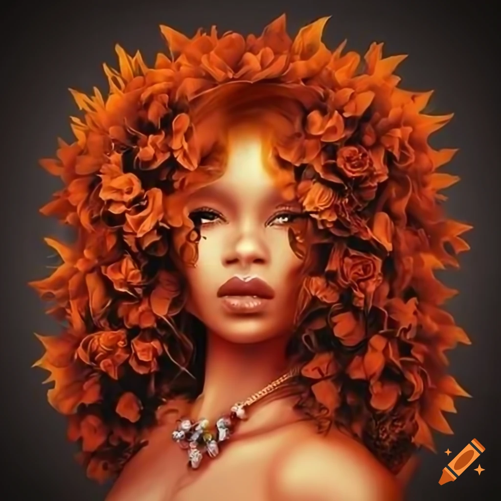 Photo-realistic depiction of three beautiful women with orange wavy ...
