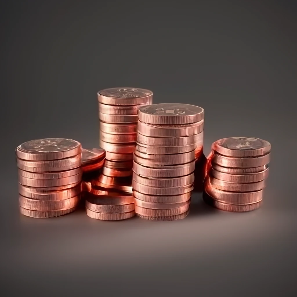 Photorealistic image of a small pile of copper coins on Craiyon