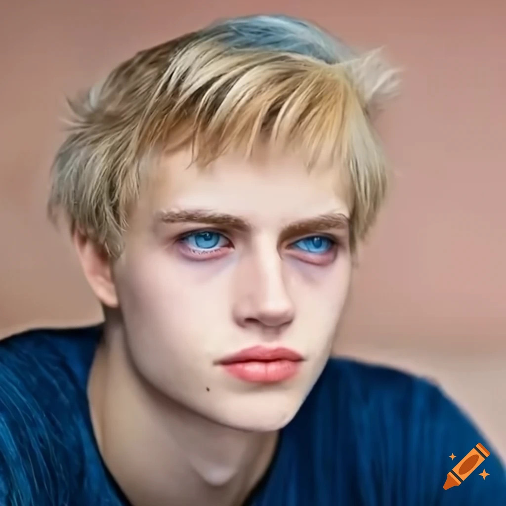 Young man with blonde hair and blue eyes on Craiyon