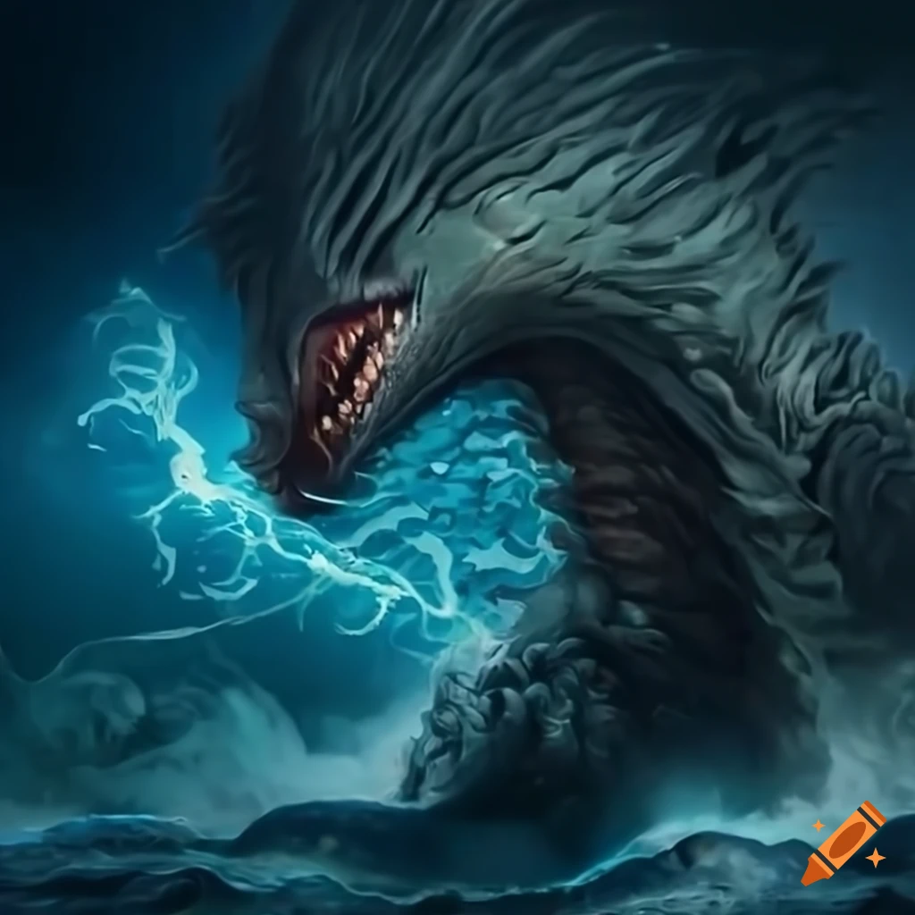 Illustration of a monstrous creature emerging from the sea
