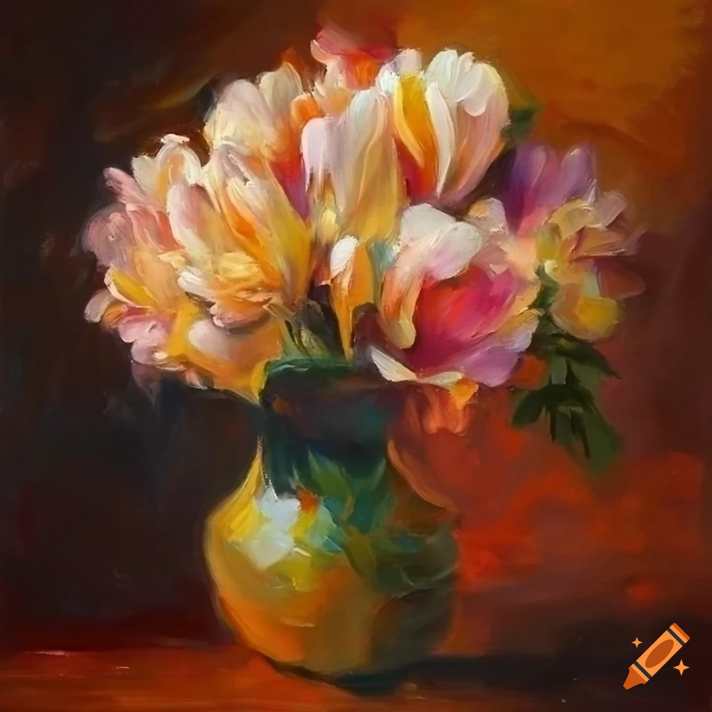 Oil painting of beautiful flowers on Craiyon