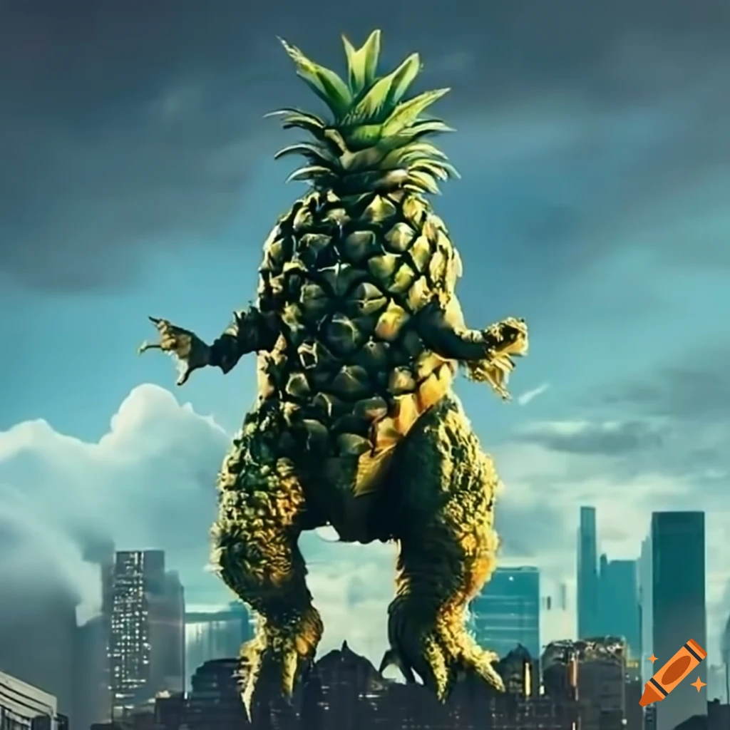 Image of a pineapple monster rampaging through a city