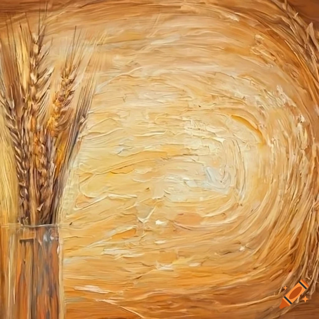 Oil painting of childhood memories with straw wall and dry wheat