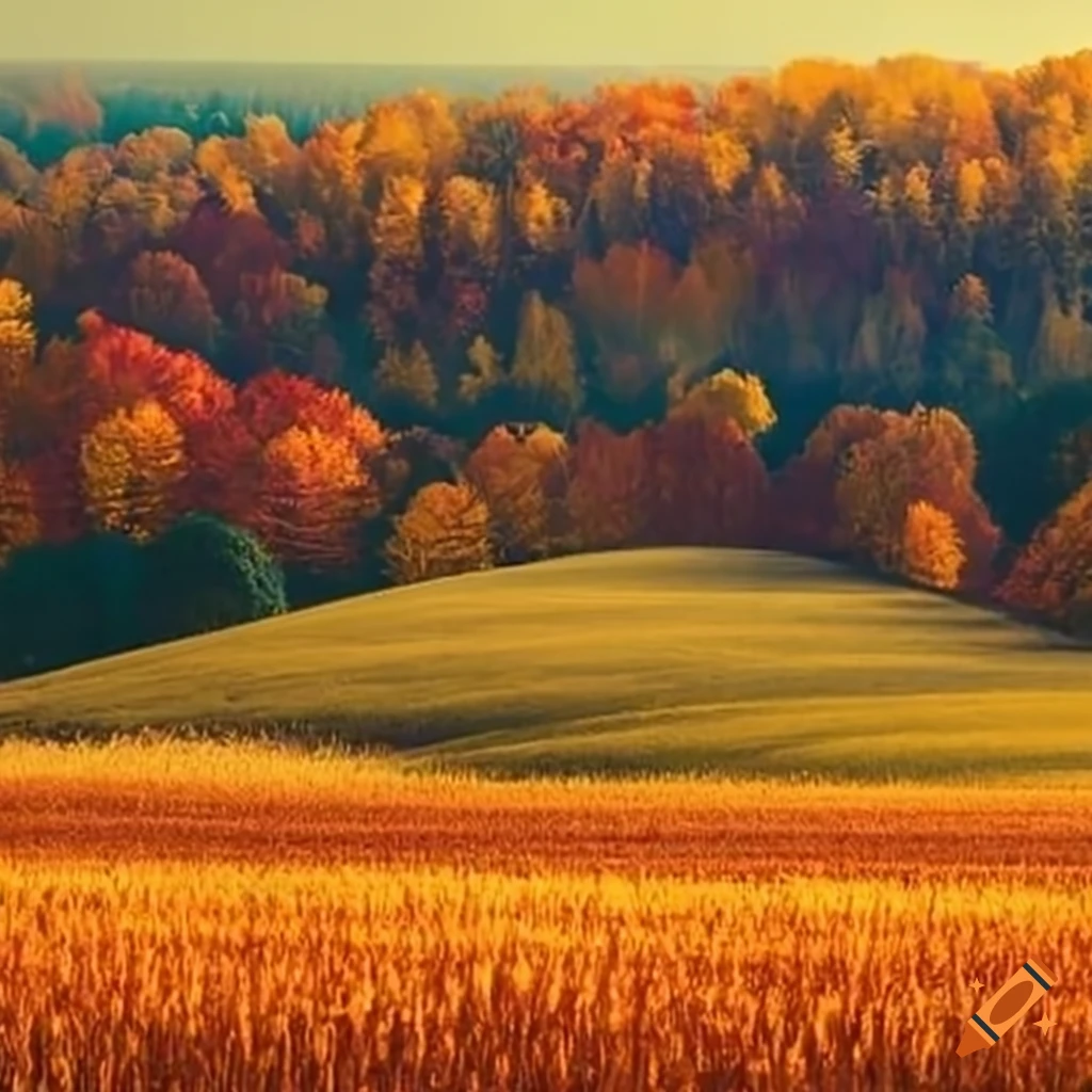 Fall trees in a grain field