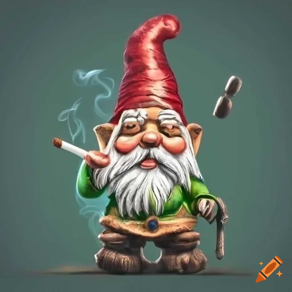 Humorous illustration of a gnome smoking on Craiyon