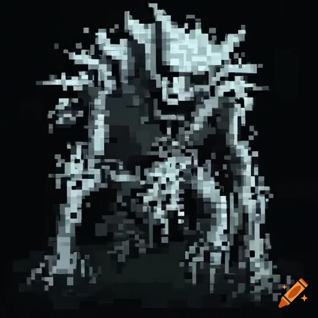 Darkshadow monster in black, gray, and white pixel art on Craiyon
